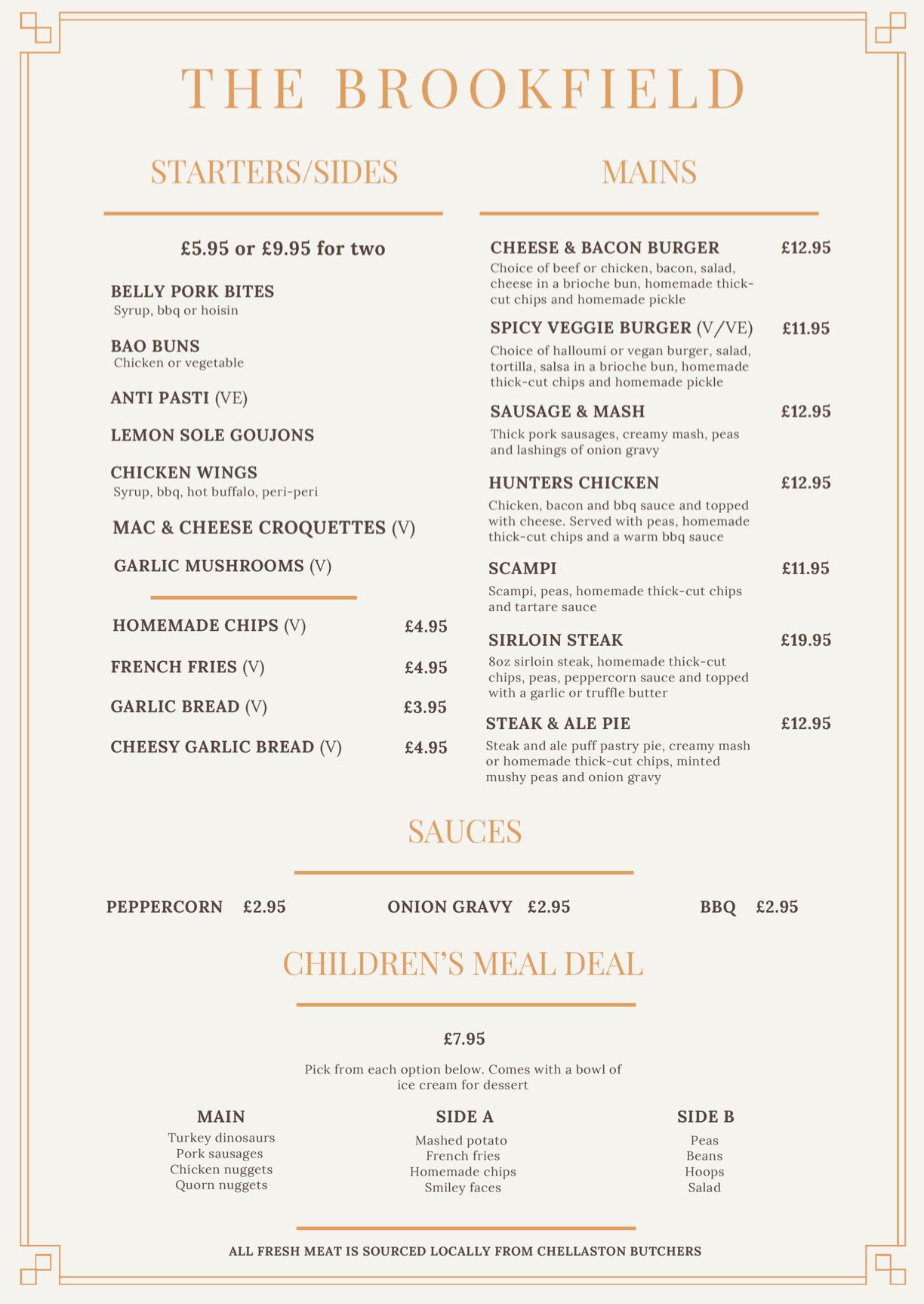 Menu – the brookfield pub