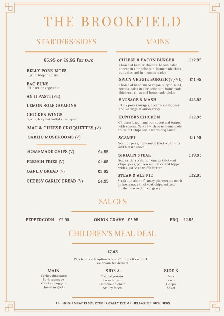 Menu – the brookfield pub
